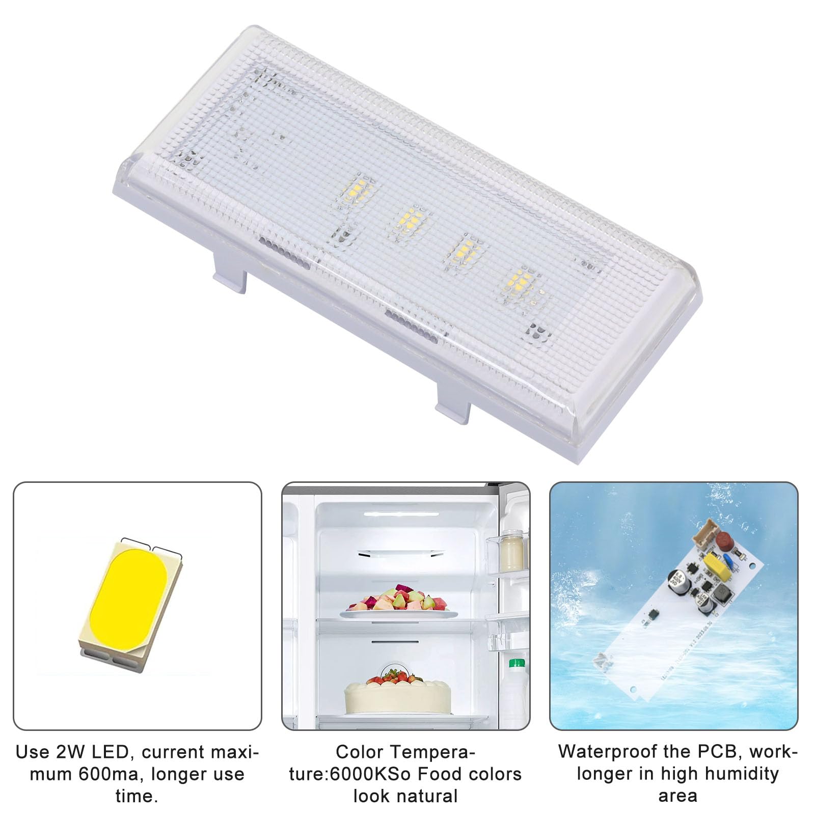 NEW W10515058 Refrigerator Freezer Main LED Light Set and Driver for Whirlpool Kenmore，with Tapered Lens and Bezel -Replaces W10465957, W10522611, WPW10515058VP