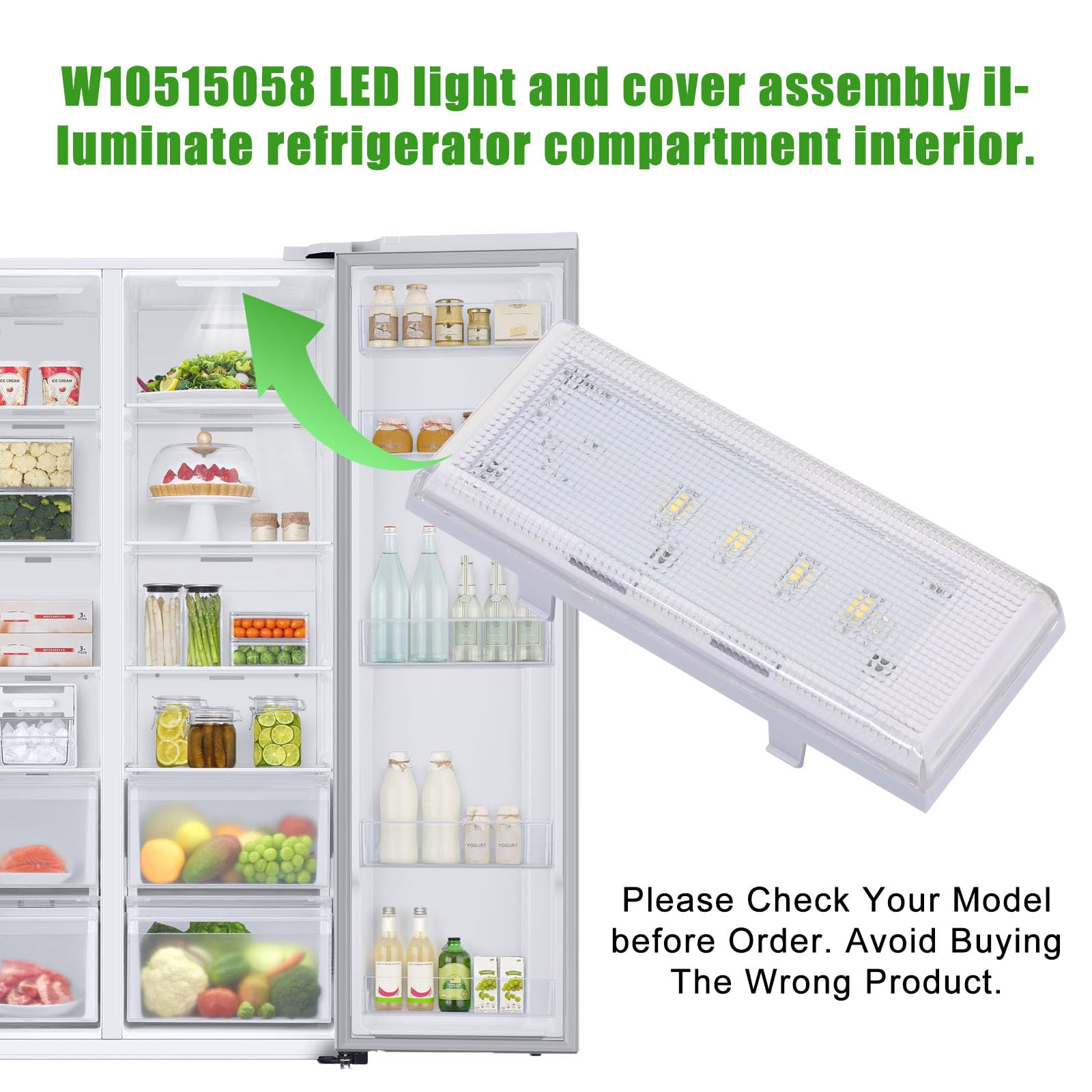 NEW W10515058 Refrigerator Freezer Main LED Light Set and Driver for Whirlpool Kenmore，with Tapered Lens and Bezel -Replaces W10465957, W10522611, WPW10515058VP