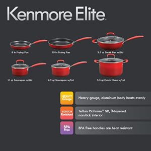 Kenmore Elite Andover Nonstick Platinum Forged Aluminum Cookware Set, 10-Piece, Red Gradient