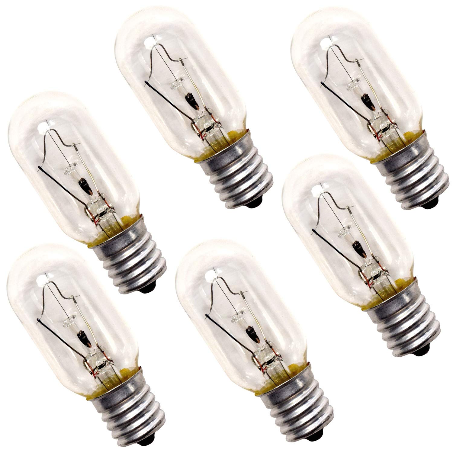 HQRP 6-Pack Microwave Light Bulb T8 40W Incandescent E17 Base for Ovens Under Hood Stove Top Range Compatible with Whirlpool 8206232A GE LG Frigidaire Kenmore, 130V, Dimmable, 3200K Warm White