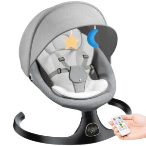 kmaier electric baby swing for infants, baby rocker for infants with 5 speeds, 10 lullabies, adapter & battery operated, indoor & outdoor use, remote control, gray