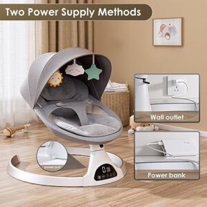 Ixdregan Baby Swings for Infants - Exclusive App & Bluetooth Electric Baby Swing, Smart Sensor&Timing, 5 Speeds, 12 Preset Lullabies and Back-Up Pillow, Portable Baby Swing for Indoor/Outdoor(Grey)