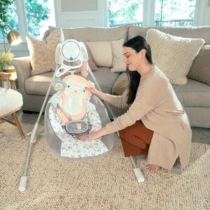 Ingenuity InLighten 5-Speed Baby Swing - Swivel Infant Seat, 5 Point Safety Harness, Nature Sounds, Lights - Nally Owl