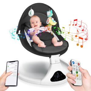 baby swing for infants | electric bouncer for babies,portable swing for baby boy girl,baby rocking seat with remote control indoor baby rocker with 5 sway speeds,12 music and bluetooth,black