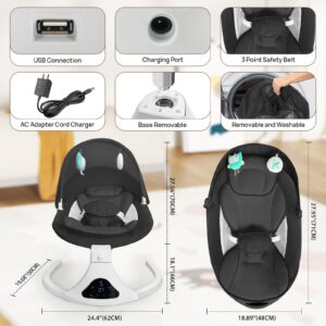 Baby Swing for Infants | Electric Bouncer for Babies,Portable Swing for Baby Boy Girl,Baby Rocking Seat with Remote Control Indoor Baby Rocker with 5 Sway Speeds,12 Music and Bluetooth,Black