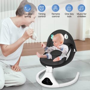 Baby Swing for Infants | Electric Bouncer for Babies,Portable Swing for Baby Boy Girl,Baby Rocking Seat with Remote Control Indoor Baby Rocker with 5 Sway Speeds,12 Music and Bluetooth,Black