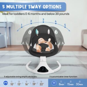 Baby Swing for Infants | Electric Bouncer for Babies,Portable Swing for Baby Boy Girl,Baby Rocking Seat with Remote Control Indoor Baby Rocker with 5 Sway Speeds,12 Music and Bluetooth,Black