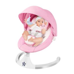 electric baby swing for infants to toddler, portable baby rocker swinger for newborn boy and girls outdoor indoor, 5 swing speeds bluetooth remote control music speaker lullaby pink