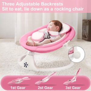 Electric Baby Swing for Infants to Toddler, Portable Baby Rocker Swinger for Newborn Boy and Girls Outdoor Indoor, 5 Swing Speeds Bluetooth Remote Control Music Speaker Lullaby Pink