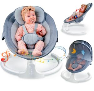 baby swings for infants to toddler,nookbeya electric baby swing for newborn with 5 swing speeds bluetooth remote control music 12 preset lullaby, 3 timer settings, 5 point harness portable baby rocker