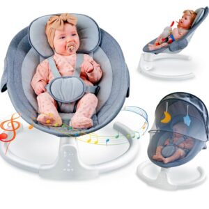 Baby Swings for Infants to Toddler,Nookbeya Electric Baby Swing for Newborn with 5 Swing Speeds Bluetooth Remote Control Music 12 Preset Lullaby, 3 Timer Settings, 5 Point Harness Portable Baby Rocker