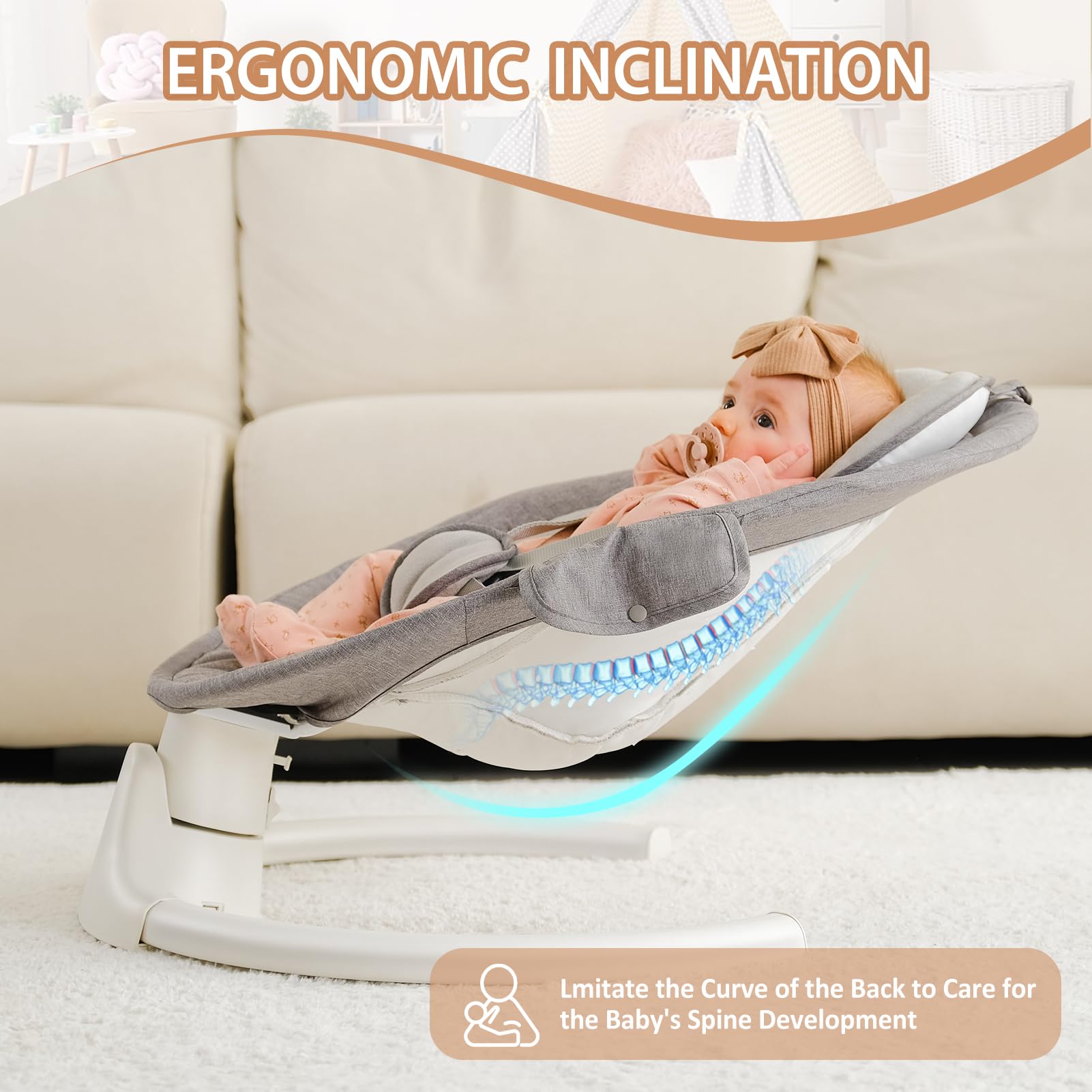 Baby Swings for Infants to Toddler,Nookbeya Electric Baby Swing for Newborn with 5 Swing Speeds Bluetooth Remote Control Music 12 Preset Lullaby, 3 Timer Settings, 5 Point Harness Portable Baby Rocker