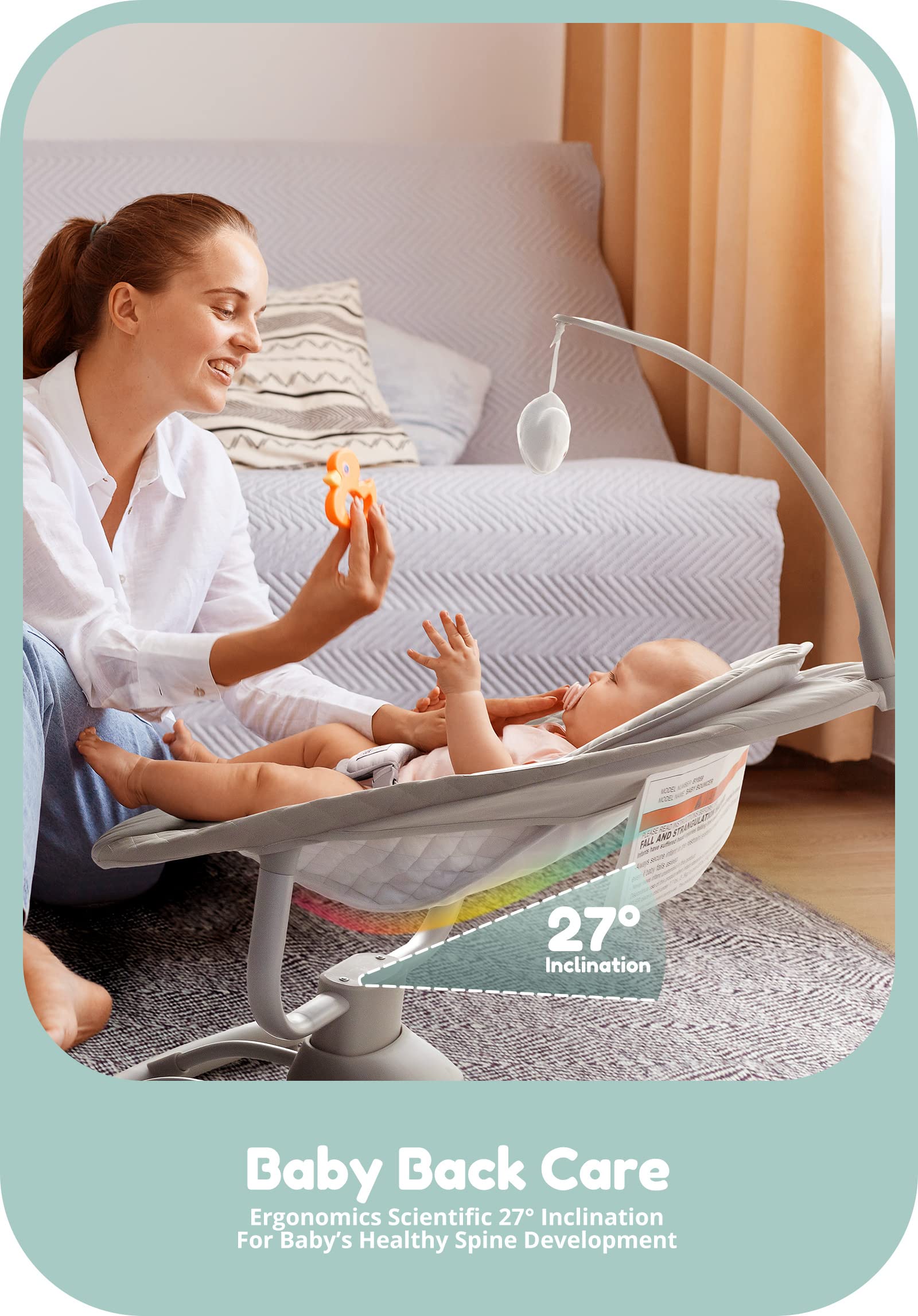 Daming Baby Swings for Infants, Portable Electric Mobile Gentle Gliding, Plug/Battery Power Up, 3 Speed 8 Melodies, for Newborn Baby Boys Girls 0-6 Months, Remote Control Included