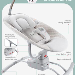 Daming Baby Swings for Infants, Portable Electric Mobile Gentle Gliding, Plug/Battery Power Up, 3 Speed 8 Melodies, for Newborn Baby Boys Girls 0-6 Months, Remote Control Included