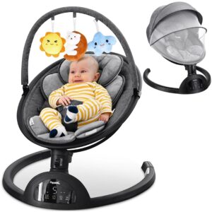 papablic baby swing, bluetooth portable swing for infants with 5 natural sway speeds and 3 recline positions, unique breathable system, remote control