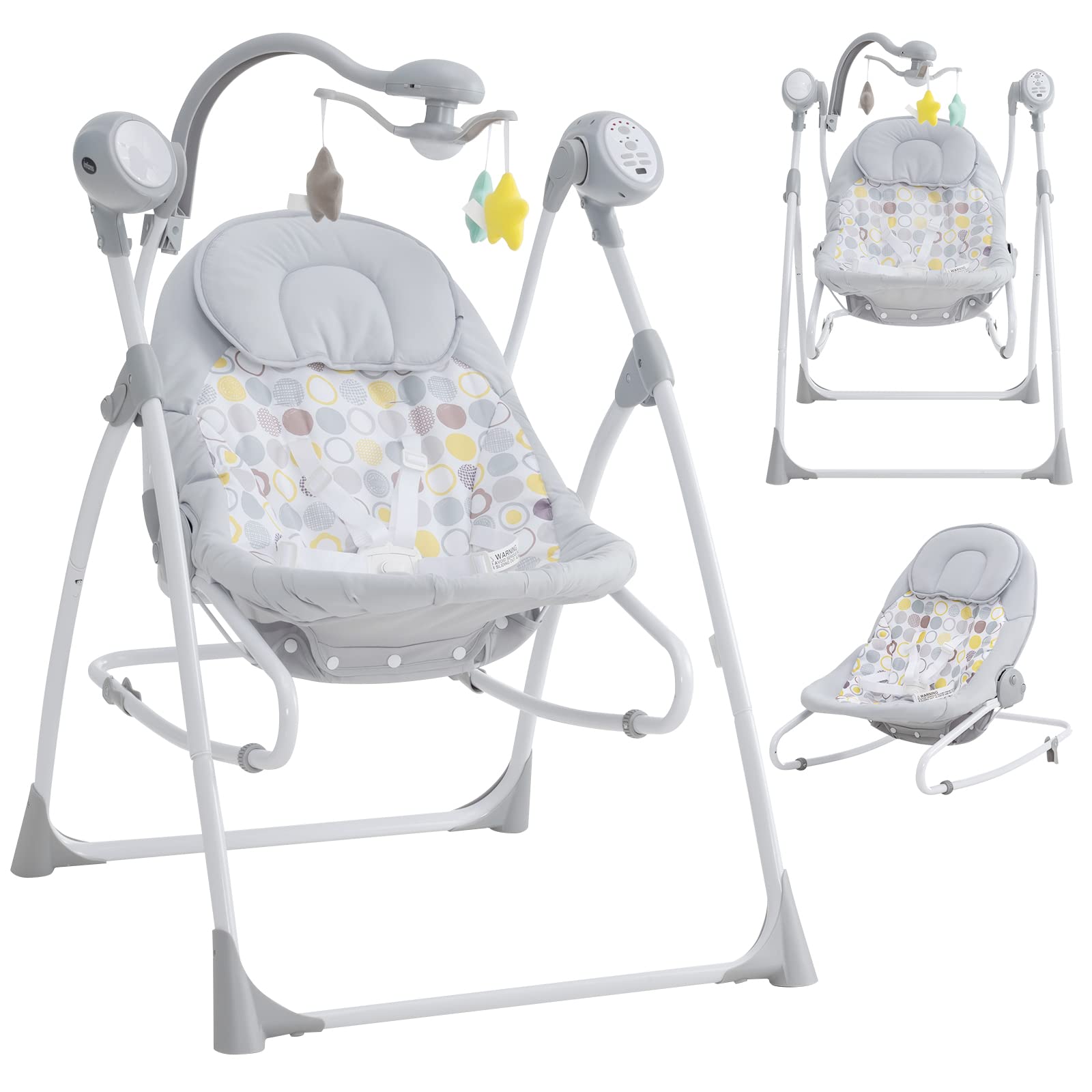 INFANS 2 in 1 Baby Swing and Bouncer for Infants, Portable Newborn Rocker with 5 Speed Sway Music Timing 3 Toys Remote Control, Easy Fold, Compact Electric Baby Swing for 0-6 Months Boy Girl