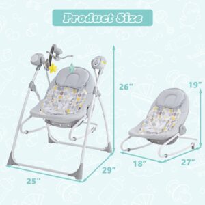 INFANS 2 in 1 Baby Swing and Bouncer for Infants, Portable Newborn Rocker with 5 Speed Sway Music Timing 3 Toys Remote Control, Easy Fold, Compact Electric Baby Swing for 0-6 Months Boy Girl