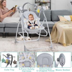 INFANS 2 in 1 Baby Swing and Bouncer for Infants, Portable Newborn Rocker with 5 Speed Sway Music Timing 3 Toys Remote Control, Easy Fold, Compact Electric Baby Swing for 0-6 Months Boy Girl