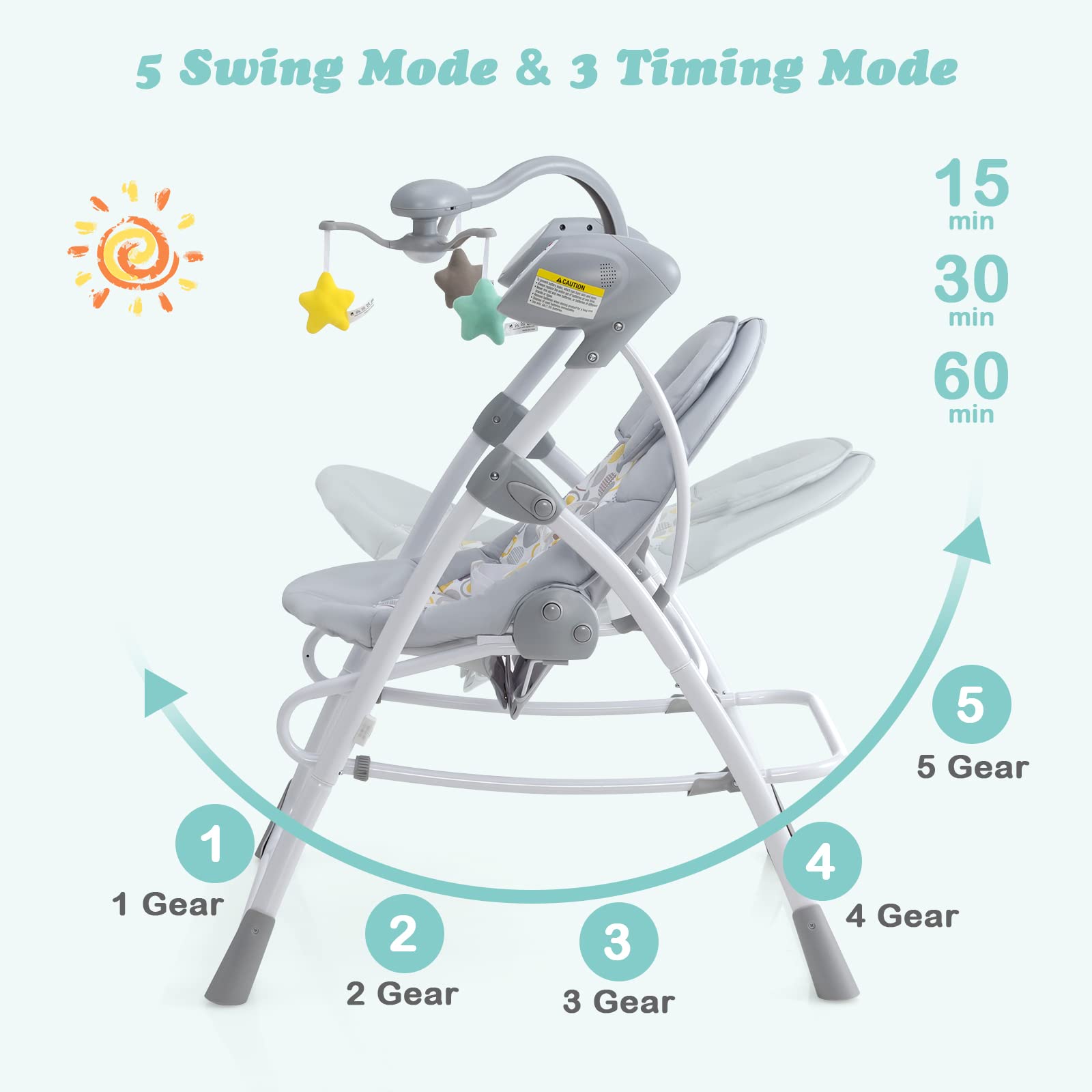 INFANS 2 in 1 Baby Swing and Bouncer for Infants, Portable Newborn Rocker with 5 Speed Sway Music Timing 3 Toys Remote Control, Easy Fold, Compact Electric Baby Swing for 0-6 Months Boy Girl