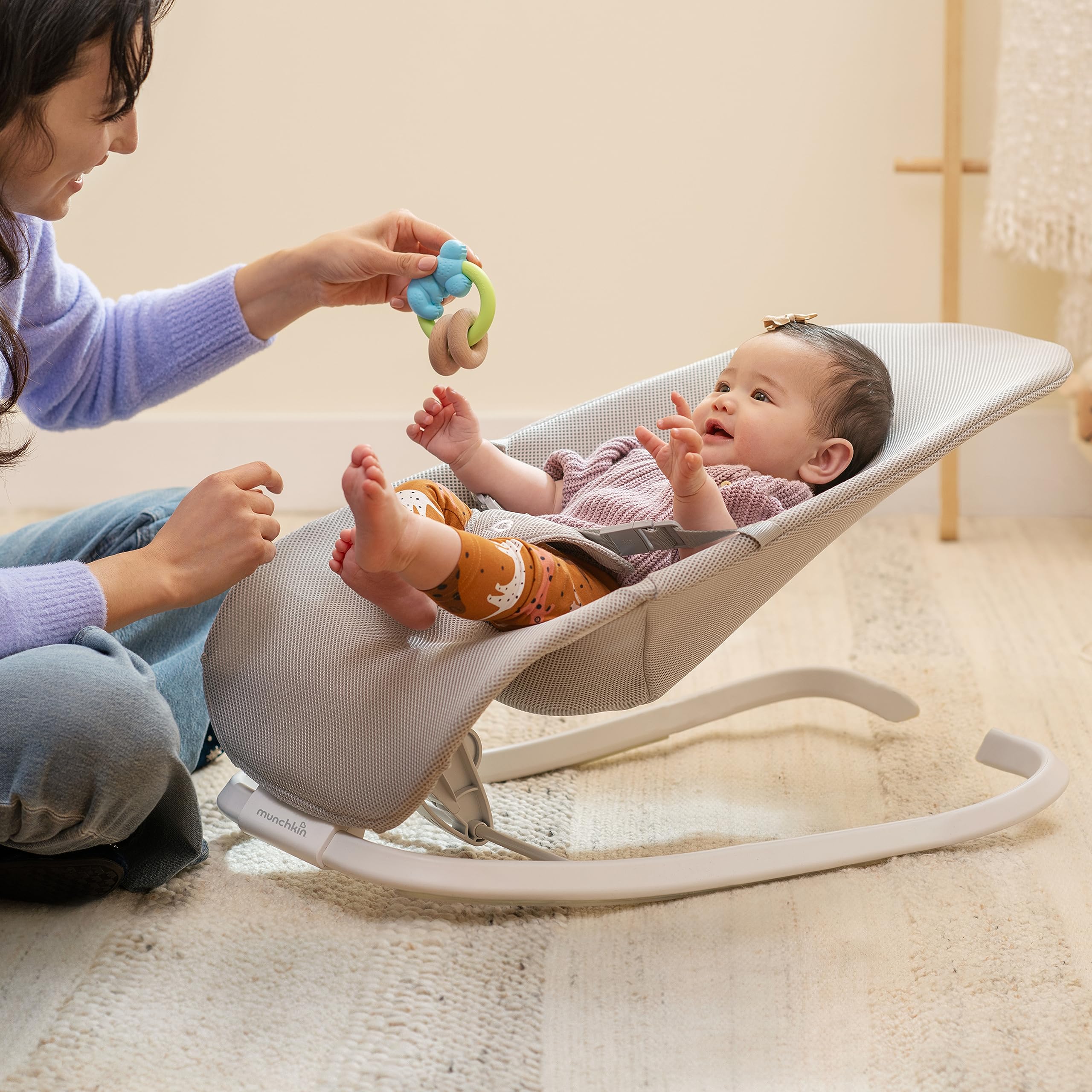 Munchkin® Spring 2-in-1 Baby Bouncer & Rocker - Portable, Lightweight & Compact with 3 Recline Positions for Newborns up to 20 lbs.