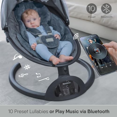 BabyBond Baby Swings for Infants, Bluetooth Infant Swing with Music Speaker with 3 Seat Positions, 5 Point Harness Belt, 5 Speeds and Remote Control - Portable Baby Swing for Indoor and Outdoor