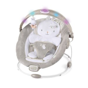 ingenuity inlighten baby bouncer infant seat with light up -toy bar, vibrations, tummy time pillow & sounds, 0-6 months up to 20 lbs (twinkle tails bunny)