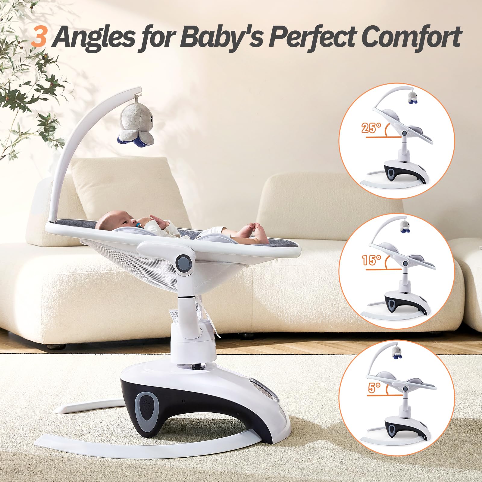 VaVaSoo Baby Swing Electric Baby Swing for Newborn Multi-Motion Baby Rockers and Bouncers with Remote Control, 5 Speed, 13 Melodies, Light Grey