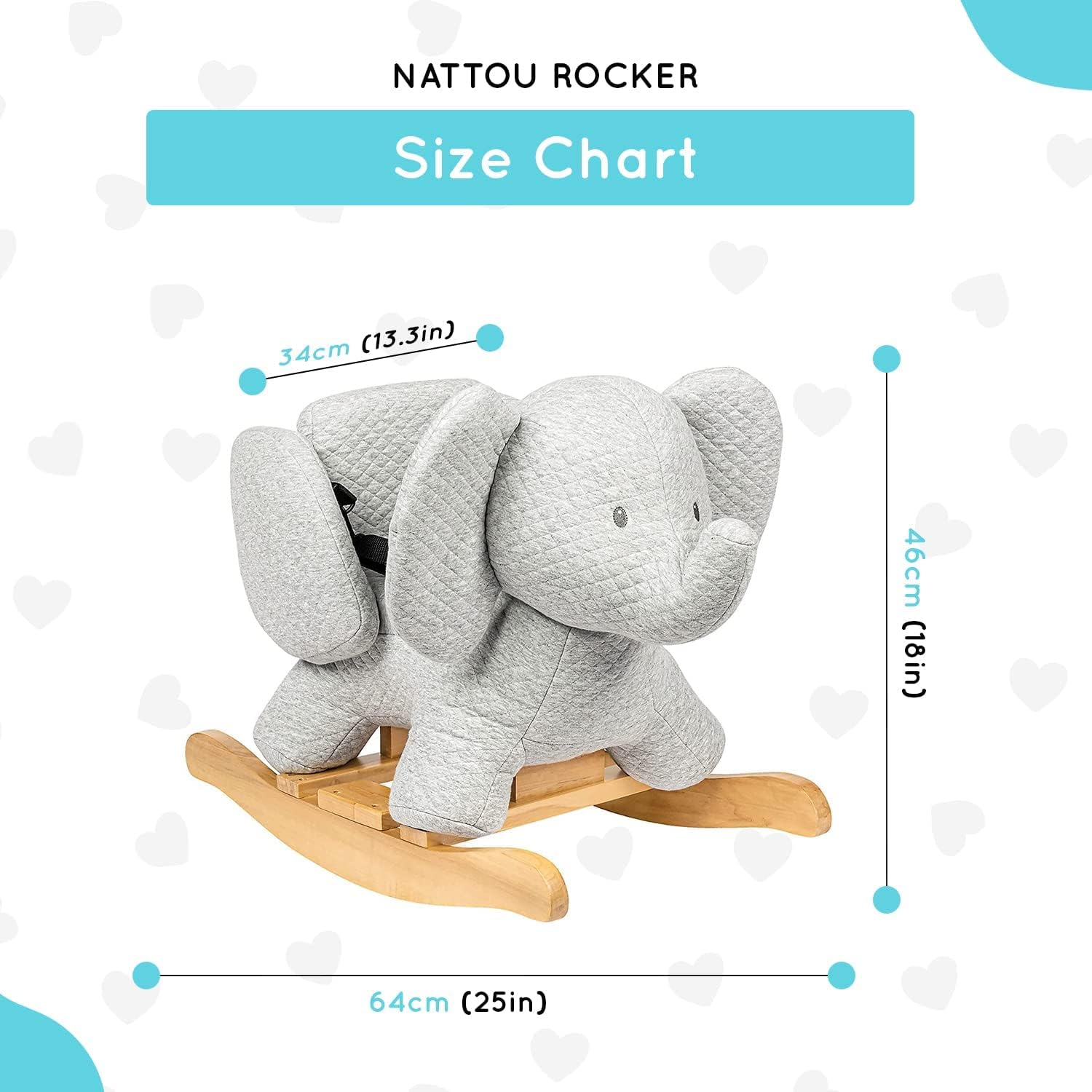 Nattou Rocking Horse Animal for Children, Tembo The Elephant, 10-36 Months, 25"x13"x18" in (64 x 34 x 46 cm), Grey, 929141