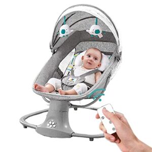 baby bouncer baby cradle portable swing infant motorized adjustable rocker with bluetooth music speaker and 5 swaying gears preset lullabies and smooth remote control (grey)