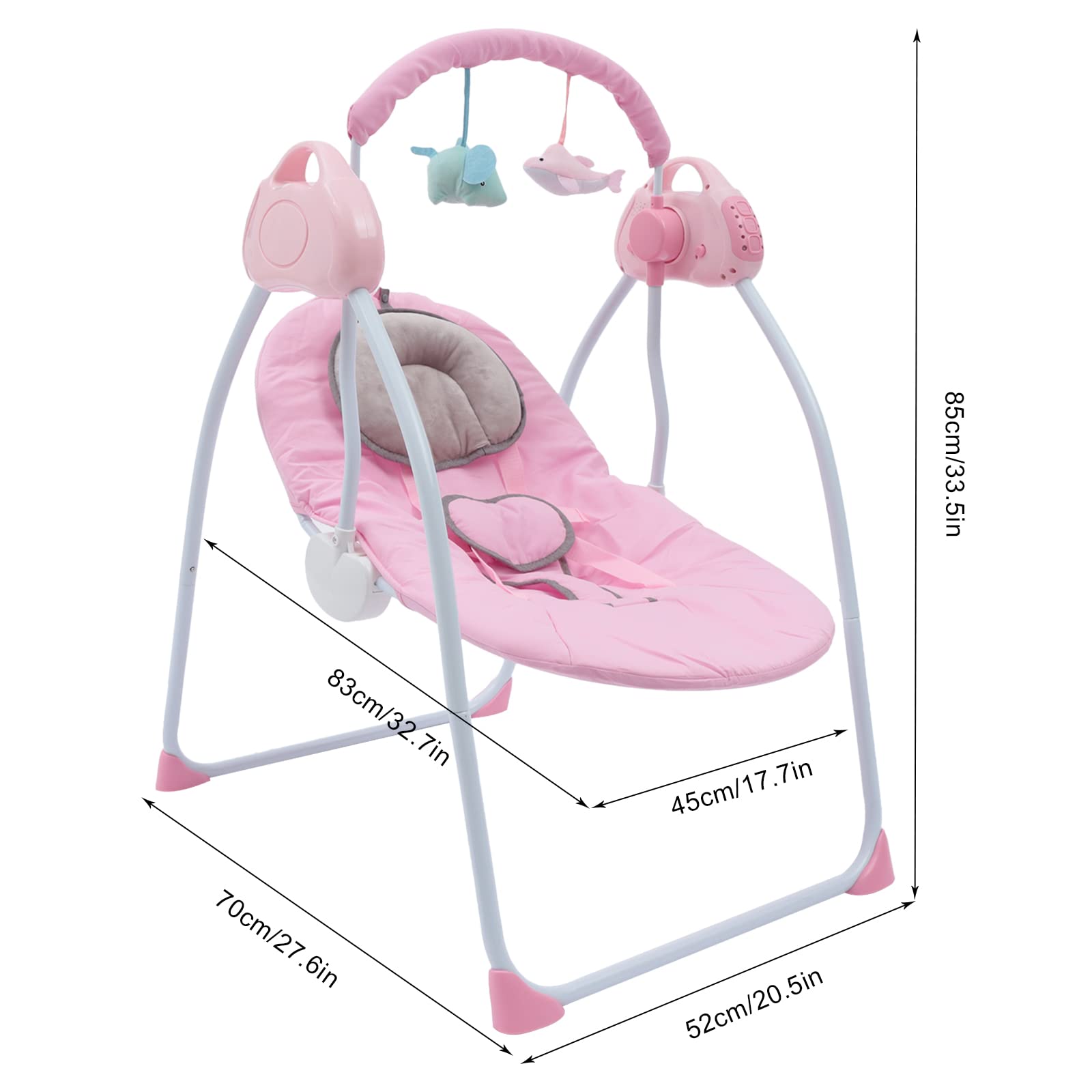 Baby Rocking Chair, Electric Baby Swings with Safety Belt, MP3 Player and Remote Control, USB Baby Bouncer Chair Baby Swings for Infants to Toddler (Pink)