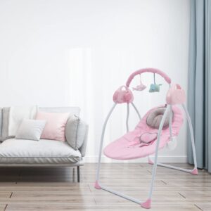 Baby Rocking Chair, Electric Baby Swings with Safety Belt, MP3 Player and Remote Control, USB Baby Bouncer Chair Baby Swings for Infants to Toddler (Pink)