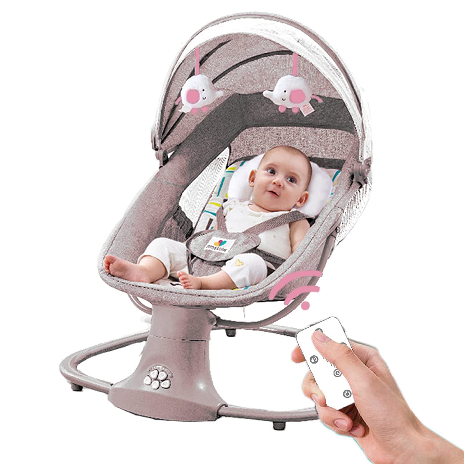 Electric Baby Swing Baby Cradle Infant Bouncer Baby Portable Adjustable Motorized Rocker with Bluetooth Music Speaker and 5 Swaying Gears Preset Lullabies and Smooth Remote Control (Pink)