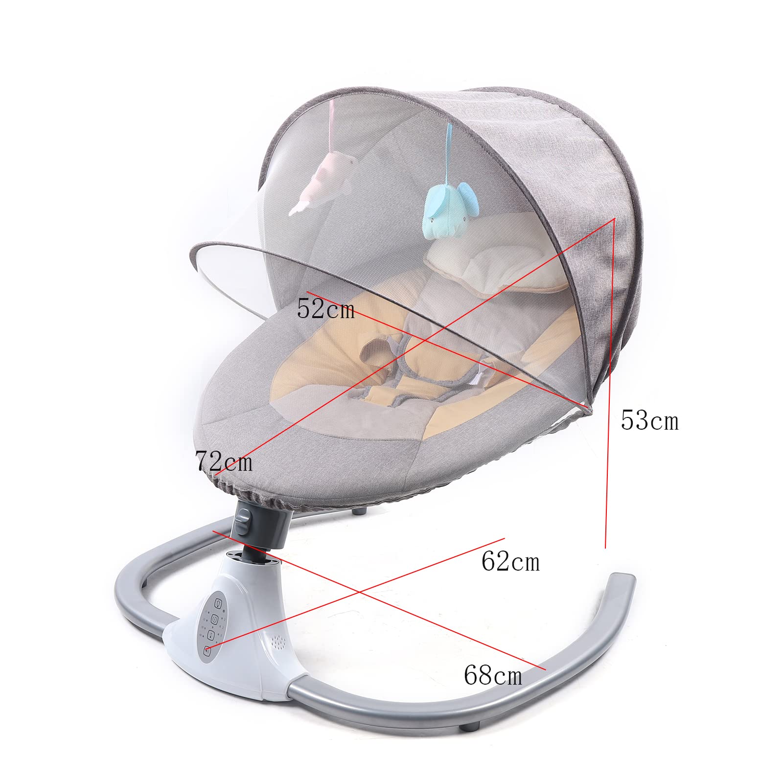 TFCFL Baby Swings for Infants, Foldable Infant Swing Chair Baby Bouncer 4-Speeds with Music Speaker, Remote Control, Netting, Hanging Toys, Seat Cover, Pillow or 0-12 Months Newborn Babies (Gray)