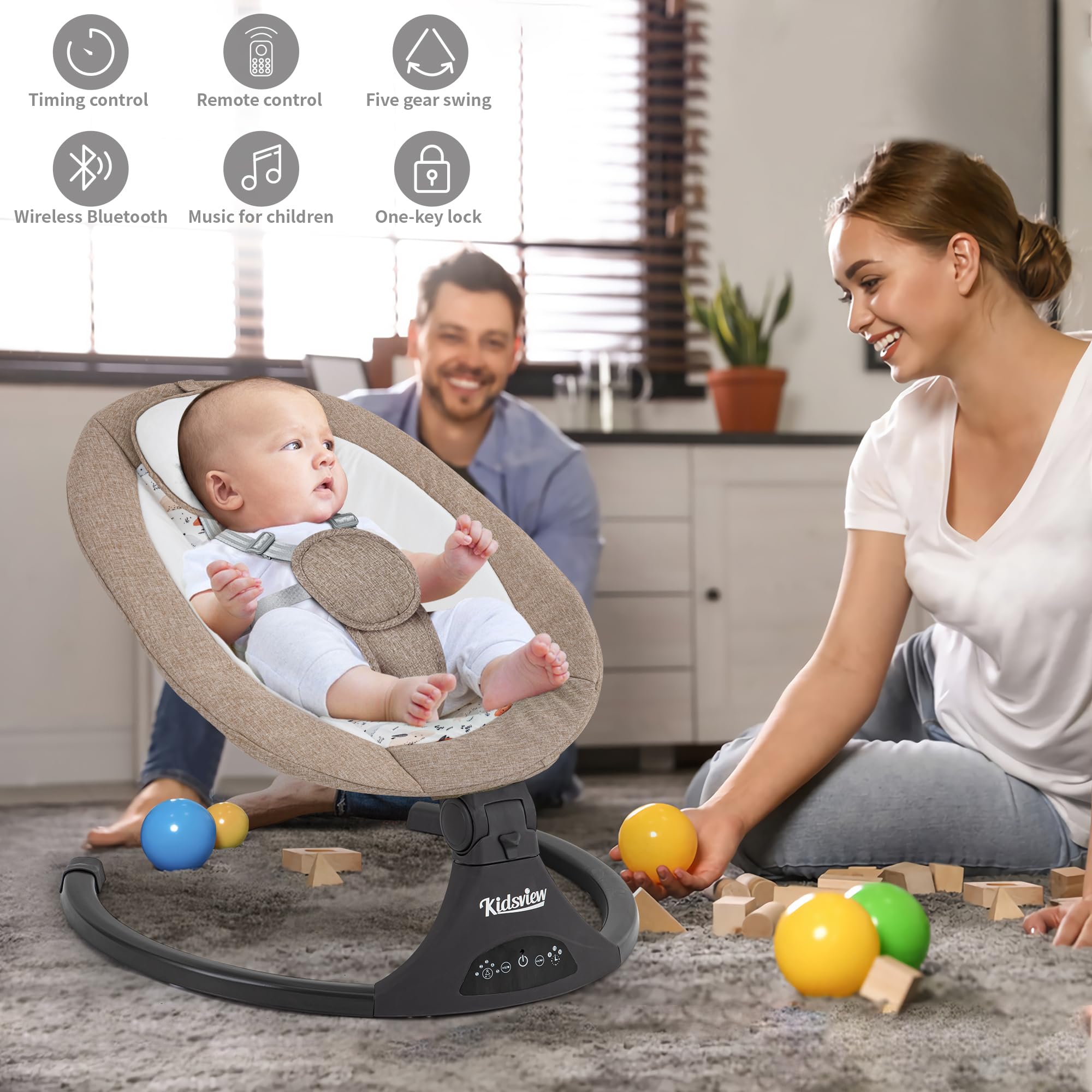 Baby Swing Bluetooth Baby Swing for Infant - Portable Infant Swings for Newborns, Modern & Trendy Design with Safety Features & 5 Sway Speeds