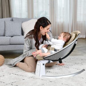 Hot Mom New Baby Swing Bluetooth and Intelligence Timing Electric Baby Rocker Multiple Gears Seat Adjustment & Baby Chair(Sand)