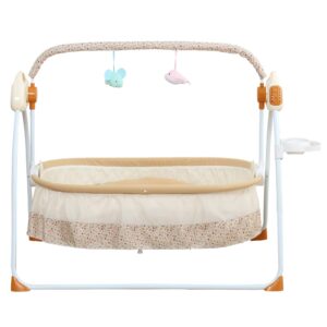 TFCFL Electric Baby Crib Cradle, 0-18 MonthsInfant Bed Auto Swing with Remote Control & Music, 25KG/55LBS Capacity, Foldable Baby Bassinet, Khaki