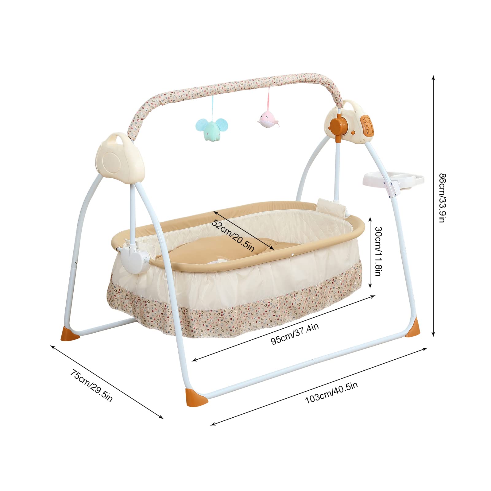 TFCFL Electric Baby Crib Cradle, 0-18 MonthsInfant Bed Auto Swing with Remote Control & Music, 25KG/55LBS Capacity, Foldable Baby Bassinet, Khaki