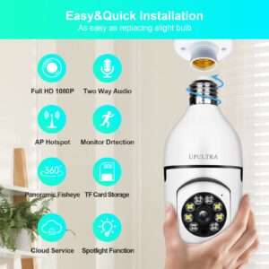 Light Bulb 1080P Security Wireless Camera Wifi Smart for home surveillance Screw into the E27 light bulb socket Spotlight Alarm Color night vision Two-way talk Motion Alarm PTZ 360 Degree(2packs）