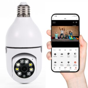 vyanlight 4mp security camera with 2.4ghz wifi, 360° panoramic pan-tilt-zoom view, 2k full-color night vision bulb video camera, motion detection audible alarm easy install, includes 64gb sd card