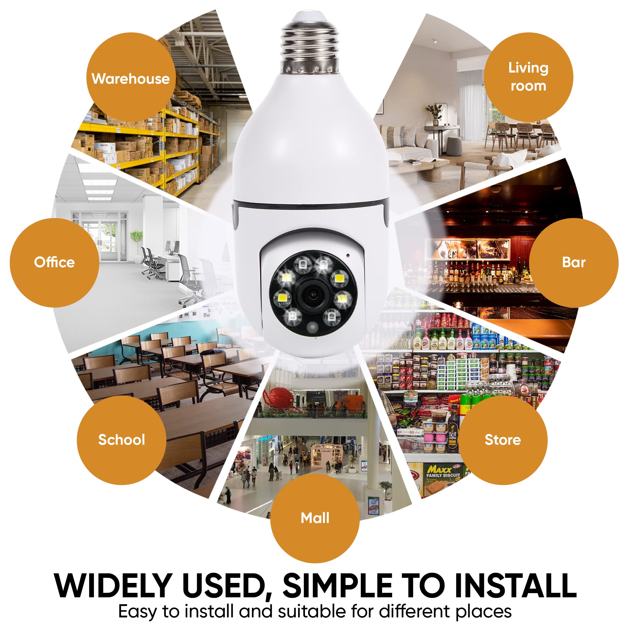 VYANLIGHT 4MP Security Camera with 2.4GHz WiFi, 360° Panoramic Pan-Tilt-Zoom View, 2K Full-Color Night Vision Bulb Video Camera, Motion Detection Audible Alarm Easy Install, Includes 64GB SD Card