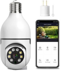 3mp light bulb security camera for home security, 360° wifi smart light socket security camera outdoor wireless, lightbulb camera with motion detection, two way talk, compatible with alexa (1pack)