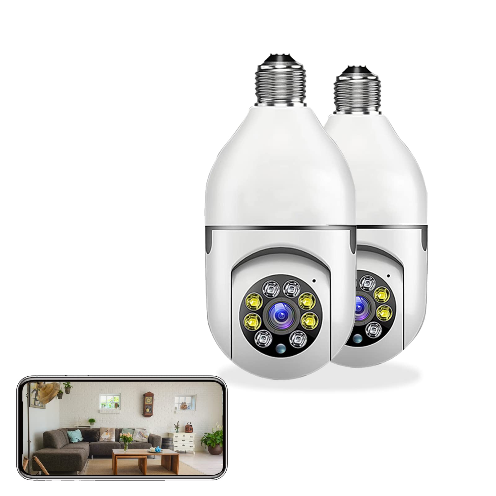 SSYING 2PCS Light Bulb Camera, 1080P 2.4G/5.0GWireless Light Bulb Camera WiFi Outdoor 360 Degree, Light Bulb Security Camera with Motion Detection, Two-Way Audio，Free Cloud Storage