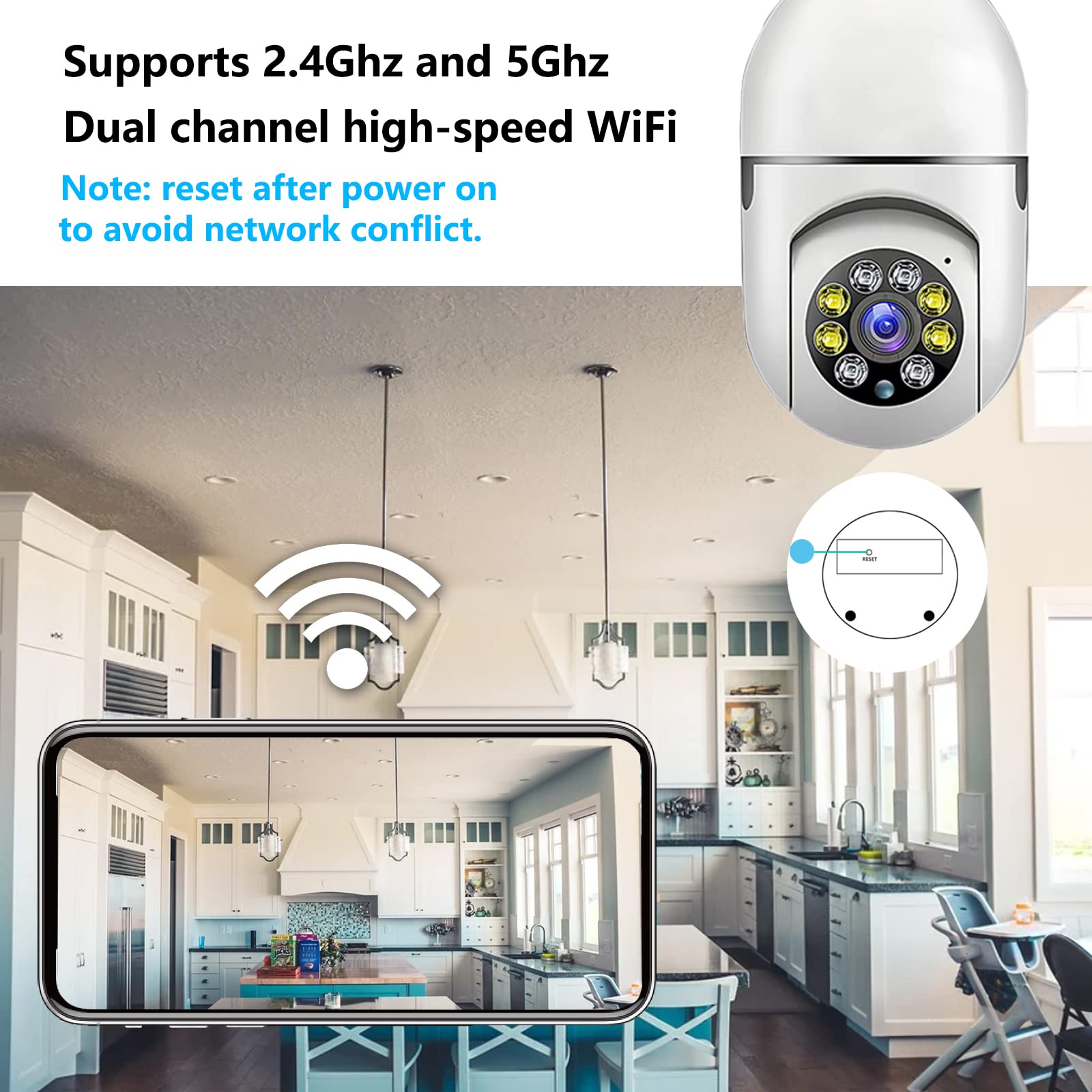 SSYING 2PCS Light Bulb Camera, 1080P 2.4G/5.0GWireless Light Bulb Camera WiFi Outdoor 360 Degree, Light Bulb Security Camera with Motion Detection, Two-Way Audio，Free Cloud Storage