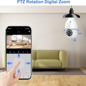 5G Light Bulb Security Camera,PTZ 360° Wireless Cameras Outdoor Indoor,1080P WiFi 6 Dual Band Home Surveillance Dome Cameras,2 Way Audio Color Night Vision,Motion Detection Alarm E27