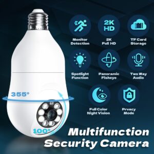 BJR 2K Light Bulb Security Cameram, 4MP 5G & 2.4G WiFi Security Camera Wireless Outdoor Indoor 360 Camera for Home with Color Night Vision Motion&Siren Alert Auto Motion E27 Socket