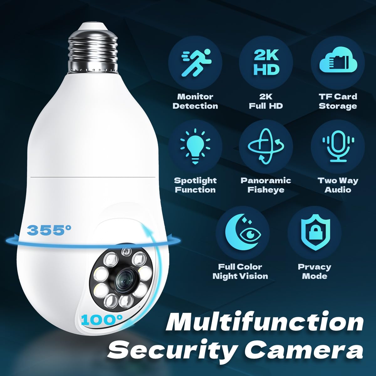 BJR 2K Light Bulb Security Cameram, 4MP 5G & 2.4G WiFi Security Camera Wireless Outdoor Indoor 360 Camera for Home with Color Night Vision Motion&Siren Alert Auto Motion E27 Socket