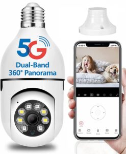 1080p light bulb security camera, 360° panoramic 2.4ghz & 5ghz wireless wifi camera,with infrared night vision & motion detection & 2-way audio home camera for baby/elder/pet