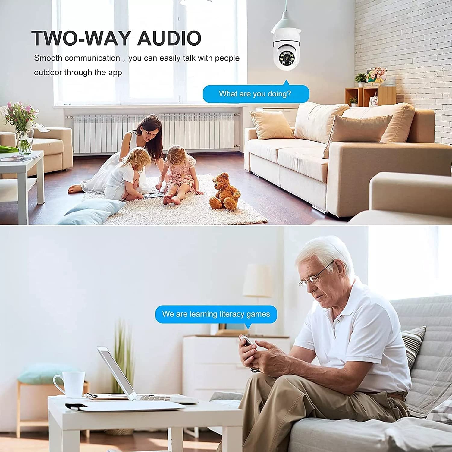 1080P Light Bulb Security Camera, 360° Panoramic 2.4Ghz & 5Ghz Wireless WiFi Camera,with Infrared Night Vision & Motion Detection & 2-Way Audio Home Camera for Baby/Elder/Pet