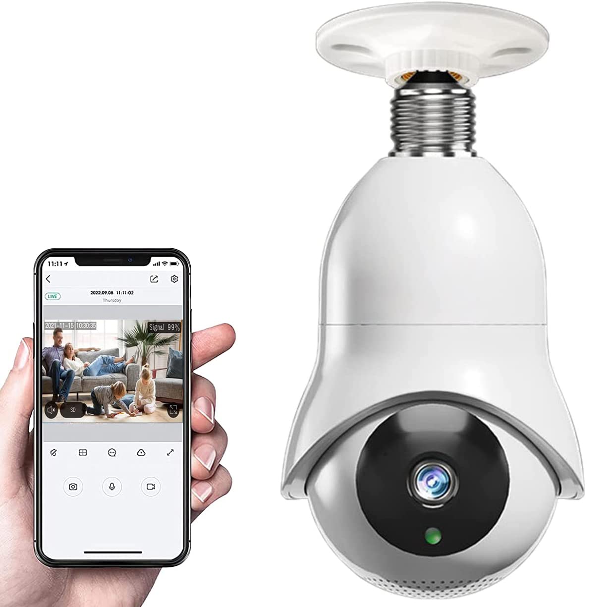 bluedery Light Bulb Camera 2.4GHz & 5G WiFi, 1080P E27 Light Bulb Camera Security Camera, Indoor 360°Home Security Cameras, Full Color Day and Night, Smart Motion Detection, Two-Way Audio