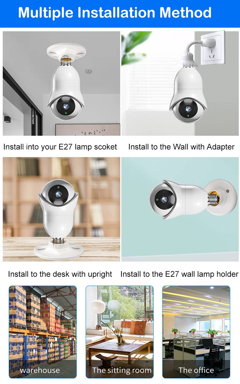 bluedery Light Bulb Camera 2.4GHz & 5G WiFi, 1080P E27 Light Bulb Camera Security Camera, Indoor 360°Home Security Cameras, Full Color Day and Night, Smart Motion Detection, Two-Way Audio